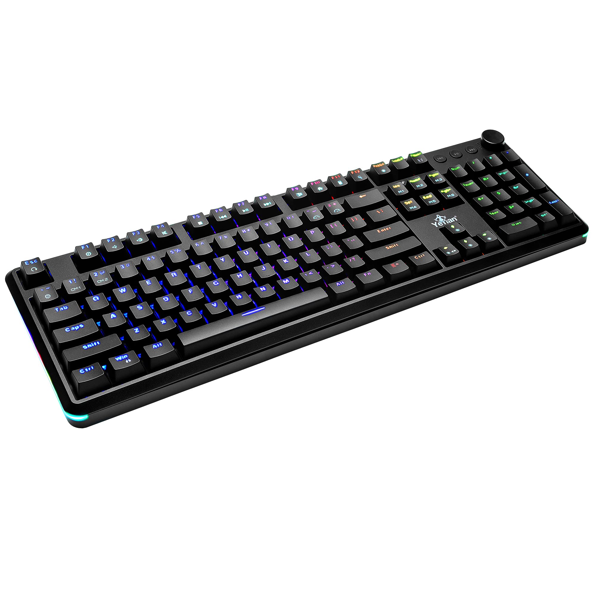 YEYIAN ASWARD Mechanical Gaming Multimedia Keyboard, 104 RGB LED Backlit 16M Color Keys, OUTEMU Red Hot-Swappable Switches, Cherry MX Equivalent, 18 Modes, 50M Keystrokes, Steel Frame, Braided Cable