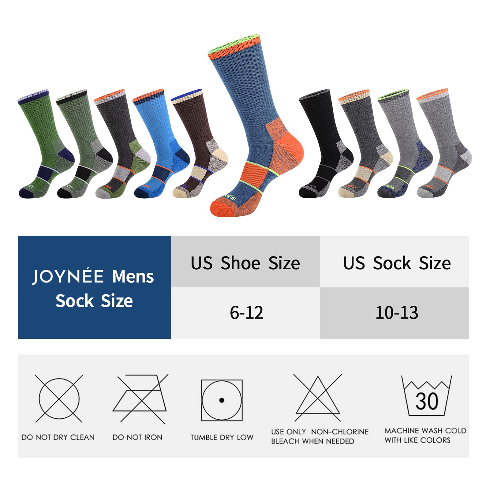 JOYNÉE Mens Crew Full Cushion Athletic Running Socks with Moisture Wicking Mid-Calf Casual Socks 6 Pack