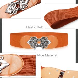 6 Pieces Wide Stretchy Waist Belt Retro Dress Belt Elastic Belt with Buckle PU Leather Belt Vintage Belt for Women