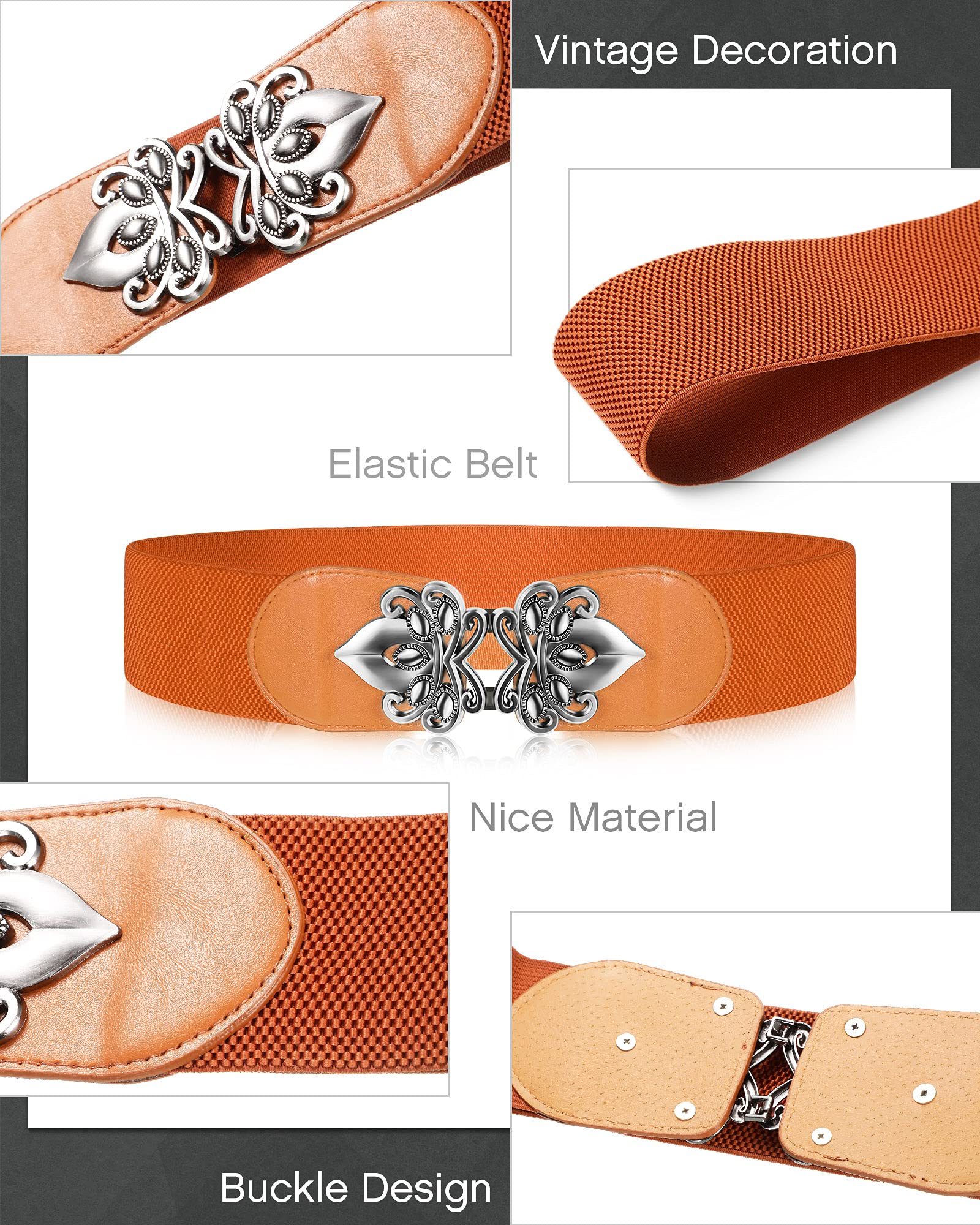 6 Pieces Wide Stretchy Waist Belt Retro Dress Belt Elastic Belt with Buckle PU Leather Belt Vintage Belt for Women