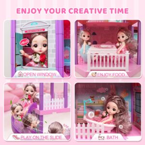 beefunni Doll House, Dream Dollhouse for Girls,Doll Houses 4-5 7-8 Year Old with 4 Stories -11 Rooms, 2 Dolls and Furniture, Princess Dollhouse 2024 Christmas Toy Gifts for 3 4 5 6 7 8+ Year Old Girls