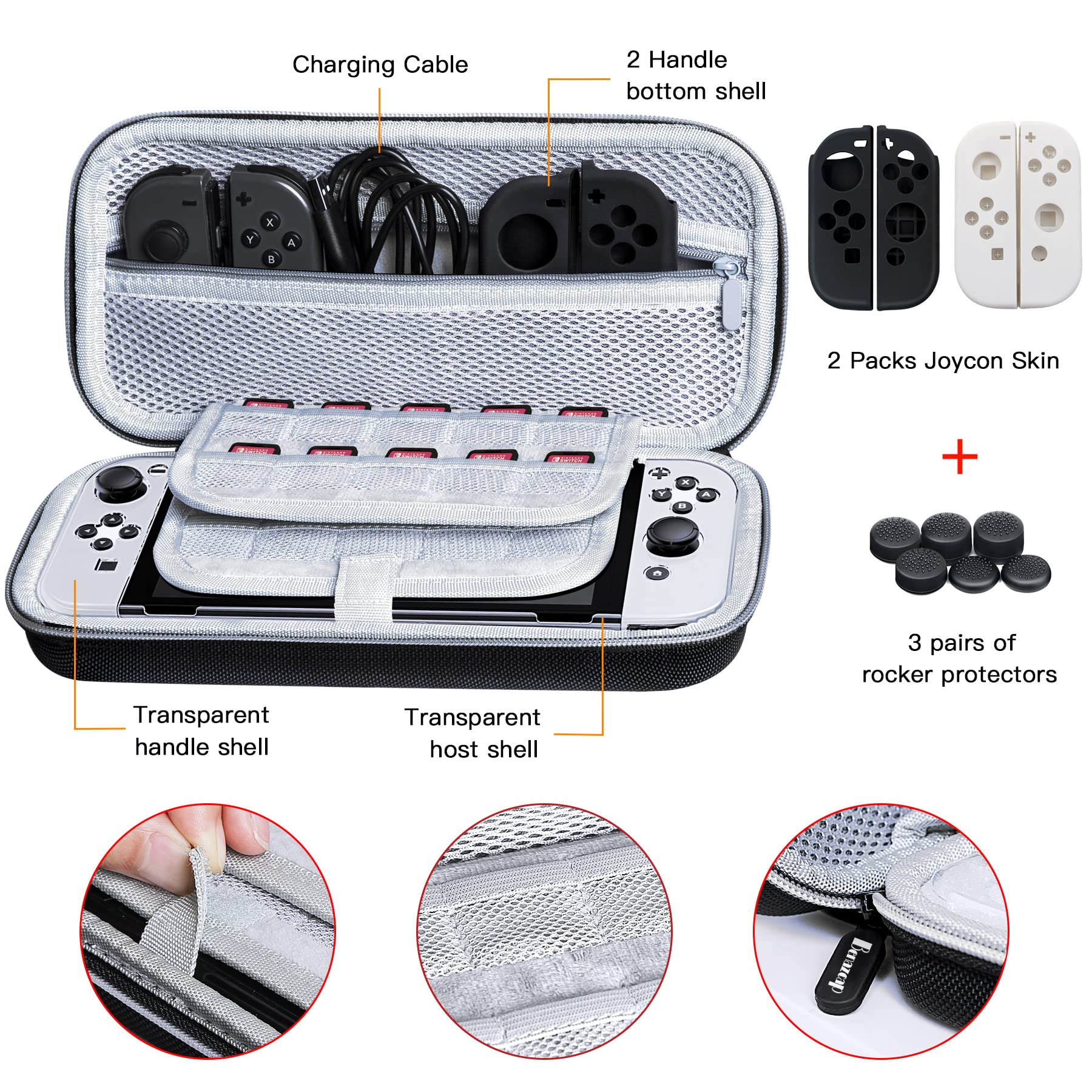 [21 in 1] Benazcap Accessories Kit Compatible with Nintendo Switch OLED, Travel Accessory Bundle with Carry Case Screen Protector Joy-con Grips & More