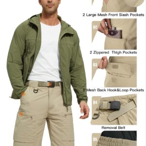 FREE SOLDIER Men's Cargo Hiking Shorts with Belt Lightweight Breathable Quick Dry Tactical Shorts with 6 Pockets for Casual Work Golf Camping Khaki