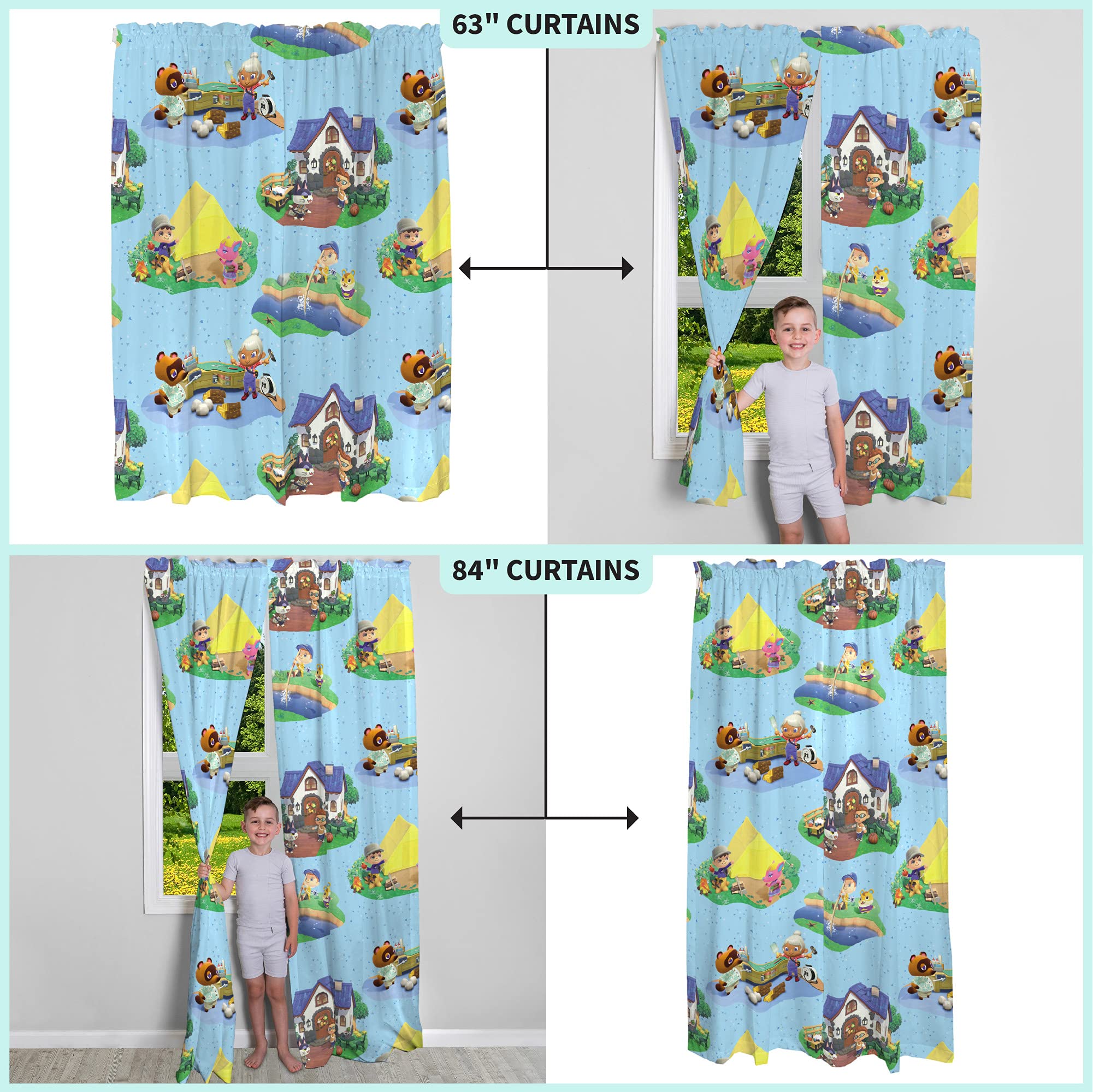 Franco Kids Room Window Curtains Drapes Set, 82 in x 84 in, Animal Crossing