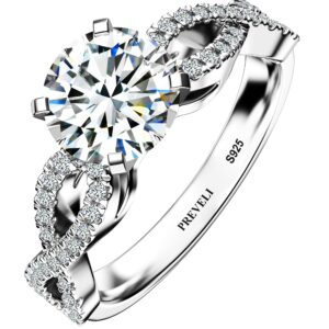 PREVELI Moissanite Rings For Women 1 Carat Fake Diamond Engagement Promise Wedding Ring 925 Sterling Silver Infinity Band Size 5