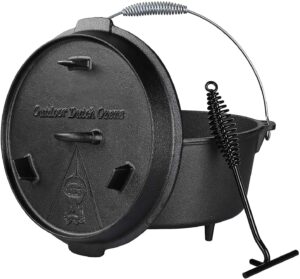 dutch oven, 13.2 quart cast iron dutch oven, pre-seasoned cast iron dutch oven, with lid lifter handle & stand, with feet, dual function lid griddle for cooking camping home bbq