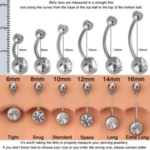 OUFER 14MM Belly Button Rings G23 Solid Titanium 14G Clear CZ Belly Rings Navel Piercing Jewelry Navel Rings