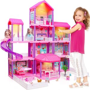 beefunni doll house, dream dollhouse for girls,doll houses 4-5 7-8 year old with 4 stories -11 rooms, 2 dolls and furniture, princess dollhouse 2024 christmas toy gifts for 3 4 5 6 7 8+ year old girls