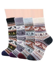 cosy encounter womens athletic sports cozy wool socks warm knit thick soft winter crew socks 4 pairs christmas deer one size,wdcens4162sxe4psn