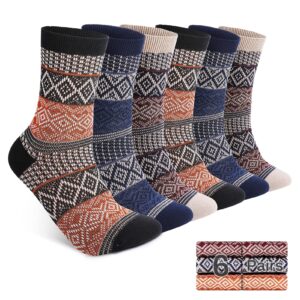 luckit 6 pack warm cotton socks for men and women, winter cabin socks men, vintage fall patterned socks unisex knit thick cozy socks