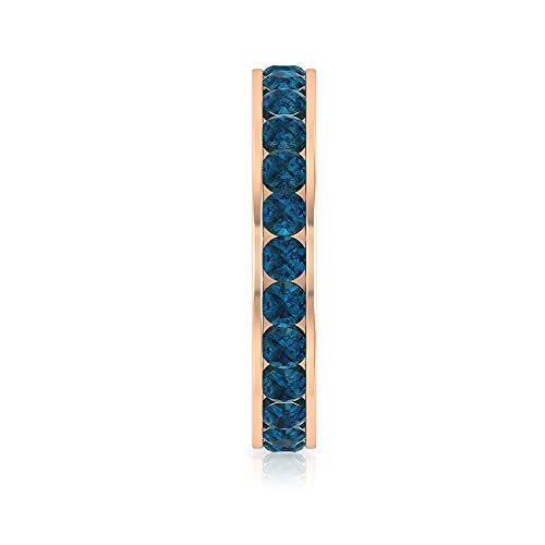 Certified London Blue Topaz Eternity Band, AAA Quality, Natural Blue Topaz Full Eternity Ring (With Jewelry Box), 14K Rose Gold, Size:US 5.50