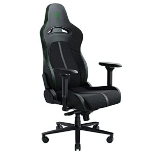 razer enki gaming chair: all-day gaming comfort - built-in lumbar arch - optimized cushion density - dual-textured, eco-friendly synthetic leather - reactive seat tilt & 152-degree recline - green