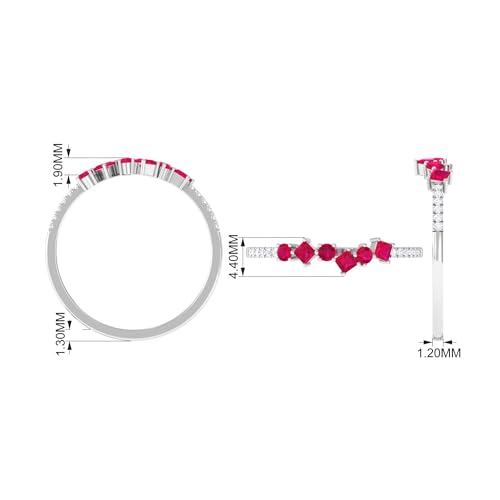 Rosec Jewels Princess and Round Ruby Minimal Eternity Anniversary Band Ring for Women, Aaa Quality, 14K White Gold, Size:US 7.00