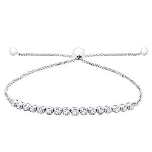 Timeless Love Sterling Silver 1/4 ct. t.w. Diamond Tennis Link for Women, Adjustable Bolo Friendship Bracelet 9.5", Dainty Jewelry for Women, Women’s Fashion Bracelets, Diamond Luxury Bangle for Women