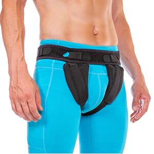 braceability inguinal hernia belt - supportive groin pain truss with removable left and right compression pads for pre or post-surgical scrotal, femoral, single and double hernias in men and women (m)