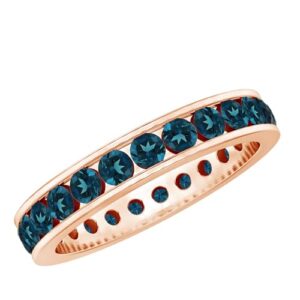 certified london blue topaz eternity band, aaa quality, natural blue topaz full eternity ring (with jewelry box), 14k rose gold, size:us 5.50