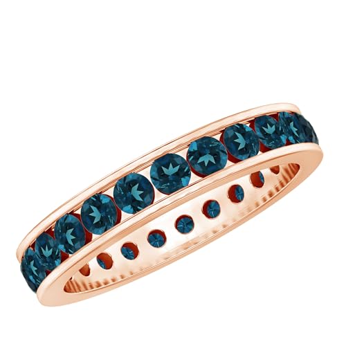 Certified London Blue Topaz Eternity Band, AAA Quality, Natural Blue Topaz Full Eternity Ring (With Jewelry Box), 14K Rose Gold, Size:US 5.50