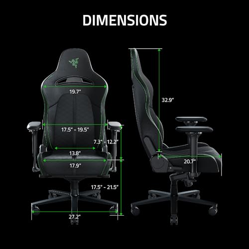 Razer Enki Gaming Chair: All-Day Gaming Comfort - Built-in Lumbar Arch - Optimized Cushion Density - Dual-Textured, Eco-Friendly Synthetic Leather - Reactive Seat Tilt & 152-Degree Recline - Green