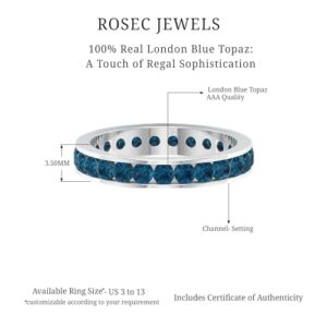 Certified London Blue Topaz Eternity Band, AAA Quality, Natural Blue Topaz Full Eternity Ring (With Jewelry Box), 14K Rose Gold, Size:US 5.50