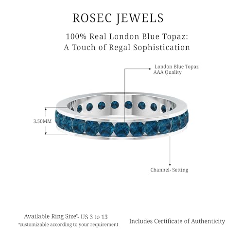 Certified London Blue Topaz Eternity Band, AAA Quality, Natural Blue Topaz Full Eternity Ring (With Jewelry Box), 14K Rose Gold, Size:US 5.50