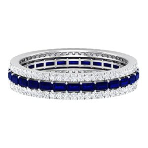 rosec jewels certified lab grown blue sapphire eternity band ring, sapphire diamond band, wedding anniversary ring, 14k white gold, size:us 10.50