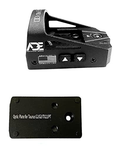 Ade Advanced Optics Delta RD3-012 Red Dot Reflex Sight + Optic Mounting Plate for Taurus PT111 G2, Millennium G2, G2C, G3 with Original Rear Sight, PT140 G2, PT709, PT740, TX22 + Pictinny Plate