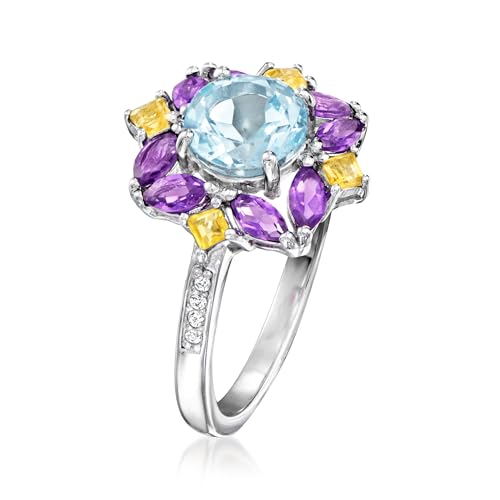 Ross-Simons 1.50 Carat Blue Topaz, .50 ct. t.w. Amethyst, .10 ct. t.w. Citrine Ring With White Topaz Accents in Sterling Silver. Size 7