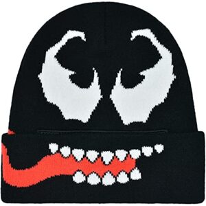 marvel venom intarsia roll down cuff beanie hat, black, one size