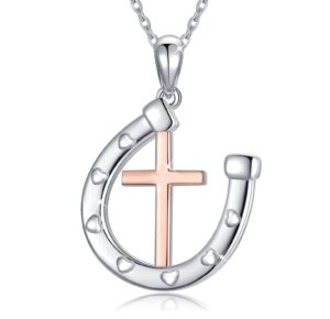 medwise faith cross horseshoe necklace gifts for women cowgirl sterling silver horseshoe pendant necklace jewelry for horse lover birthday christmas gifts