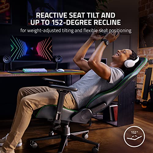 Razer Enki Gaming Chair: All-Day Gaming Comfort - Built-in Lumbar Arch - Optimized Cushion Density - Dual-Textured, Eco-Friendly Synthetic Leather - Reactive Seat Tilt & 152-Degree Recline - Green