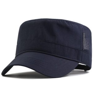 xxl 62-65 cm flat top style army cap,oversize quick-drying breathable mesh hat (navy)