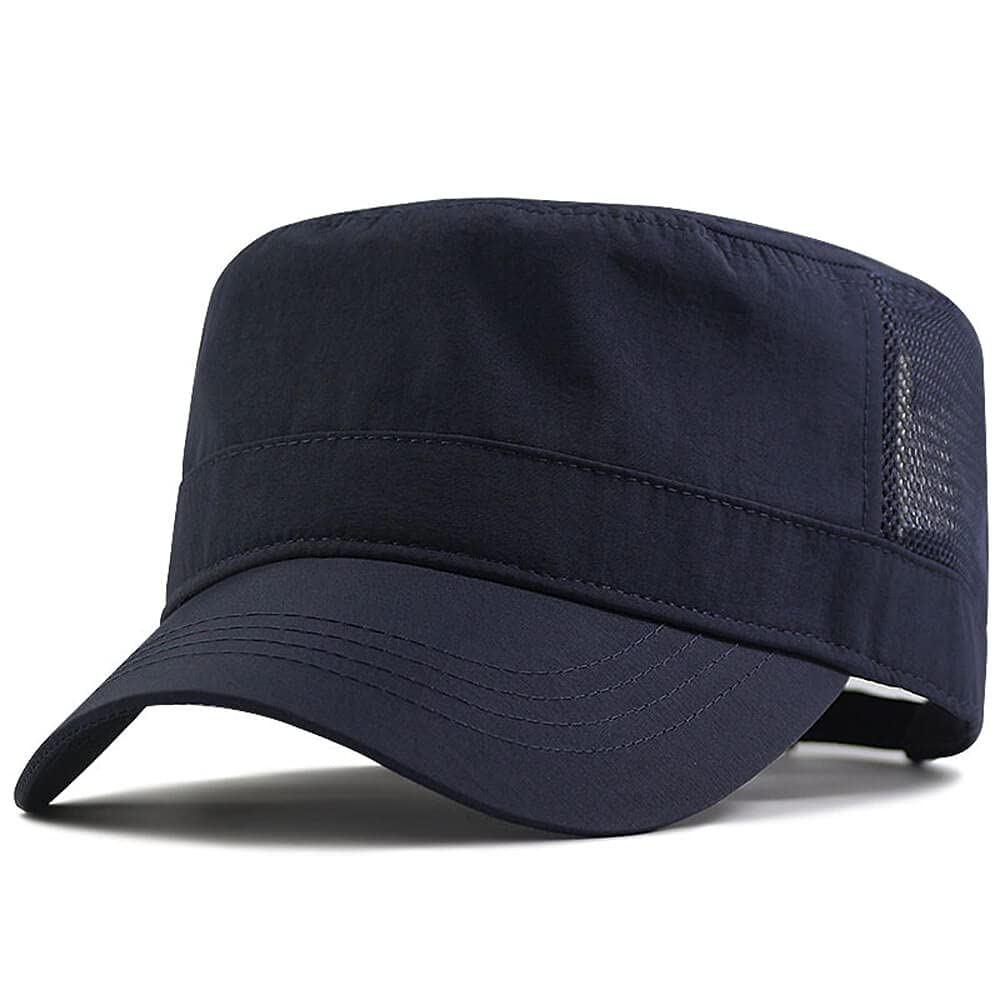 XXL 62-65 cm Flat Top Style Army Cap,Oversize Quick-Drying Breathable Mesh Hat (Navy)