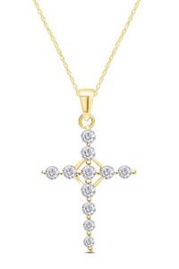 savearth diamonds 3/4 carat ct.t.w round cut lab grown diamond cross pendant necklace in 14k yellow gold over sterling silver jewelry for her, 18" chain (0.75 cttw)