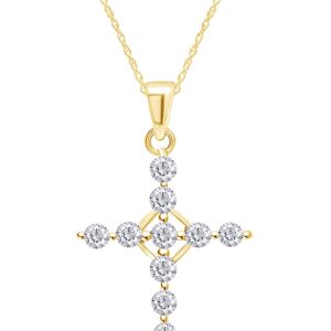 SAVEARTH DIAMONDS 3/4 Carat CT.T.W Round Cut Lab Grown Diamond Cross Pendant Necklace In 14k Yellow Gold Over Sterling Silver Jewelry For Her, 18" Chain (0.75 Cttw)