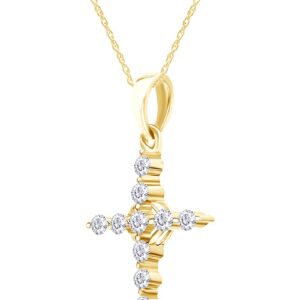 SAVEARTH DIAMONDS 3/4 Carat CT.T.W Round Cut Lab Grown Diamond Cross Pendant Necklace In 14k Yellow Gold Over Sterling Silver Jewelry For Her, 18" Chain (0.75 Cttw)