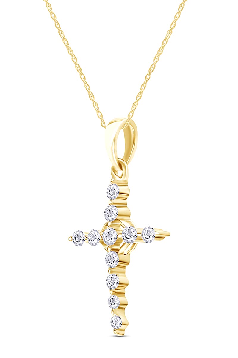 SAVEARTH DIAMONDS 3/4 Carat CT.T.W Round Cut Lab Grown Diamond Cross Pendant Necklace In 14k Yellow Gold Over Sterling Silver Jewelry For Her, 18" Chain (0.75 Cttw)