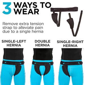 BraceAbility Inguinal Hernia Belt - Supportive Groin Pain Truss With Removable Left and Right Compression Pads For Pre or Post-Surgical Scrotal, Femoral, Single and Double Hernias in Men and Women (M)