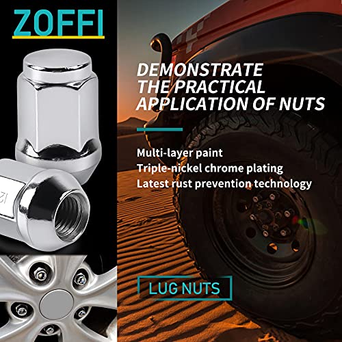 ZOFFI M12x1.5 Lug Nuts - Replacement for 2006-2019 Ford Fusion, 2000-2019 Ford Focus, 2001-2019 Ford Escape Aftermarket Wheel - 20pcs Chrome Closed End Conical Seat 19mm Hex Lug Nuts