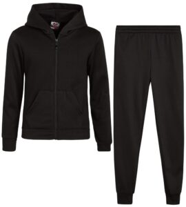 real love girls' jogger set - 2 piece basic fleece solid full zip hoodie and sweatpants (size: 7-16), size 10-12, black