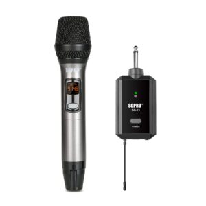 sgpro multiple-purpose wireless microphone set compact receiver mute function battery indicator for singing, dj, speech, classroom, church, home karaoke and more (sg-13 | single handheld set)