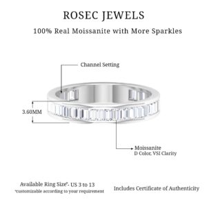 Certified Diamond Moissanite Half Eternity Band Ring, D Color VS1 Clarity - With Ready To Gift Jewelry Box, 14K White Gold, Size:US 10.00