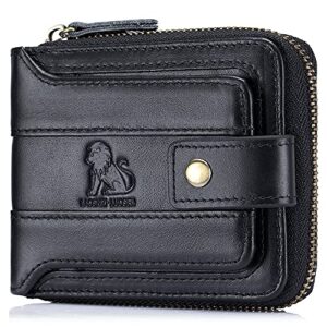 laoshizi mens wallet with zipper genuine leather black zip around purse rfid blocking bifold id window with coin pocket