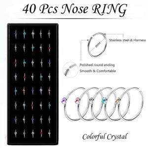 3 Sets 160 Pcs Nose Rings and Nose Studs, Surgical Stainless Steel Nose Piercings, Colorful Nose Rings Hoops Jewelry for Women, 1.5/2/2.5mm L Shaped Nose Rings Studs for Men, Idea Gift or Daily Wear