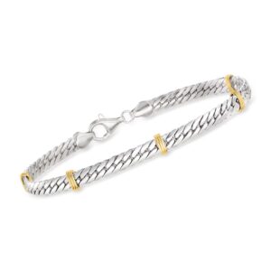 ross-simons sterling silver and 14kt yellow gold cuban-link bracelet. 7 inches