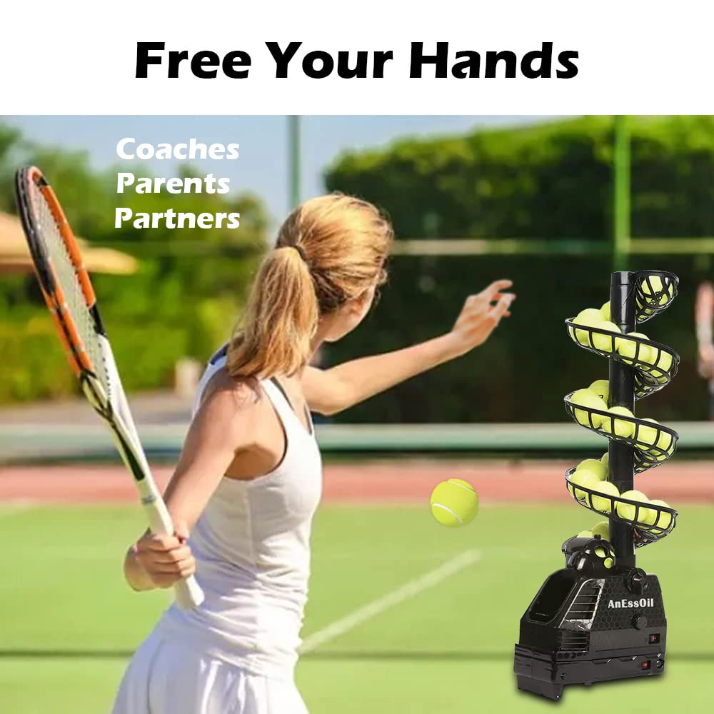 AnEssOil Tennis Ball Machine Tennis Ball Tosser Adjustable&Portable w/Oscillation Ball Launcher Tennis Serving Machine Accurate&Efficient Feed Machine Plug in/Batteries 30 Balls for Adults Children