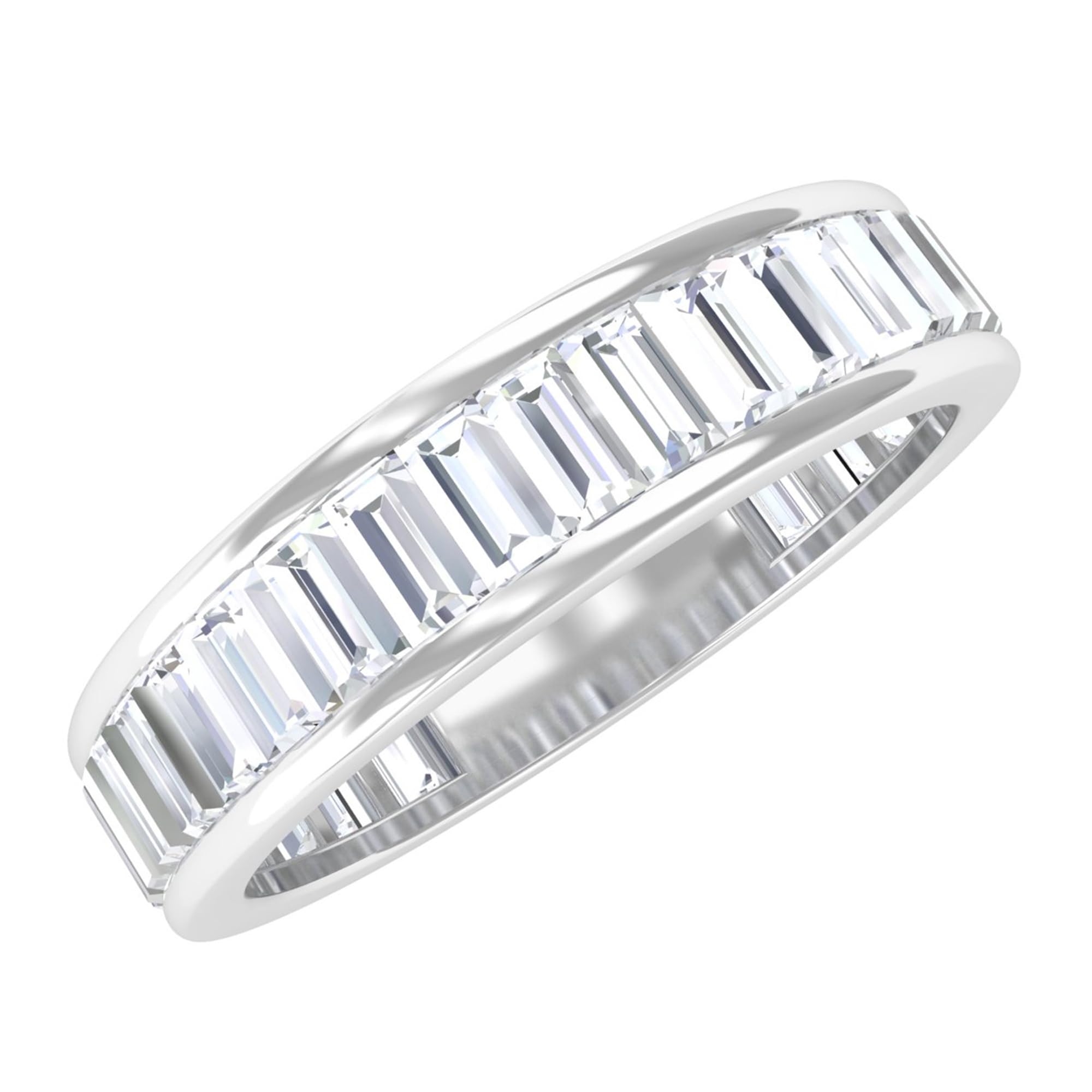 Certified Diamond Moissanite Half Eternity Band Ring, D Color VS1 Clarity - With Ready To Gift Jewelry Box, 14K White Gold, Size:US 10.00