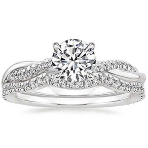 dazzlingjewelrycollection round dia 14k white gold plated enchanting mate engagement bridal ring set for women's (5)