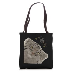 funny curious manul cat tote bag