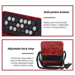 22 Keys 8 Bass Professional Accordion, Accordion Musical Piano Keyboard with Storage Backpack, 2 Straps, Piano Accordion Musical Instrument for Professional, Beginners (red)