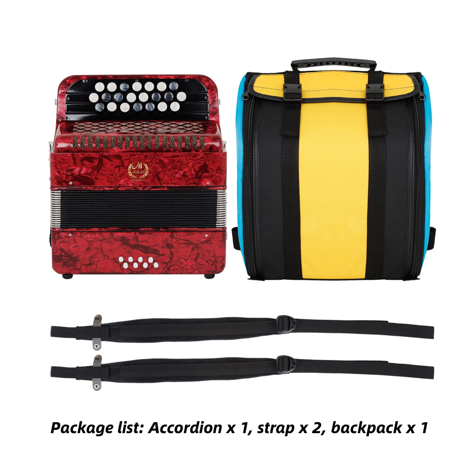 22 Keys 8 Bass Professional Accordion, Accordion Musical Piano Keyboard with Storage Backpack, 2 Straps, Piano Accordion Musical Instrument for Professional, Beginners (red)